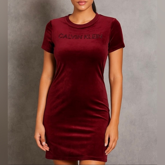Calvin Klein | Dresses | Rare Nwt Calvin Klein Velvet Dress Ruby ...